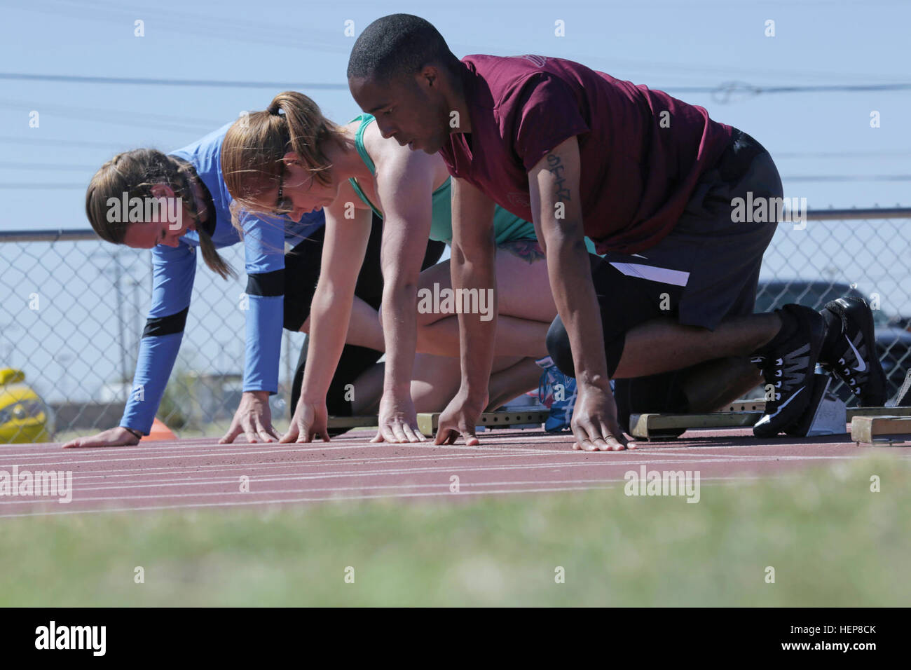 U.S. Army active Soldier and veteran athletes get set in their blocks ...