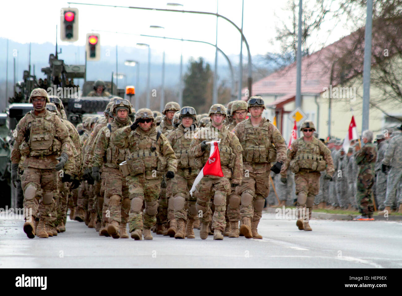 Soldiers from the 2nd Cavalry Regiment march into Rose Barracks, their ...