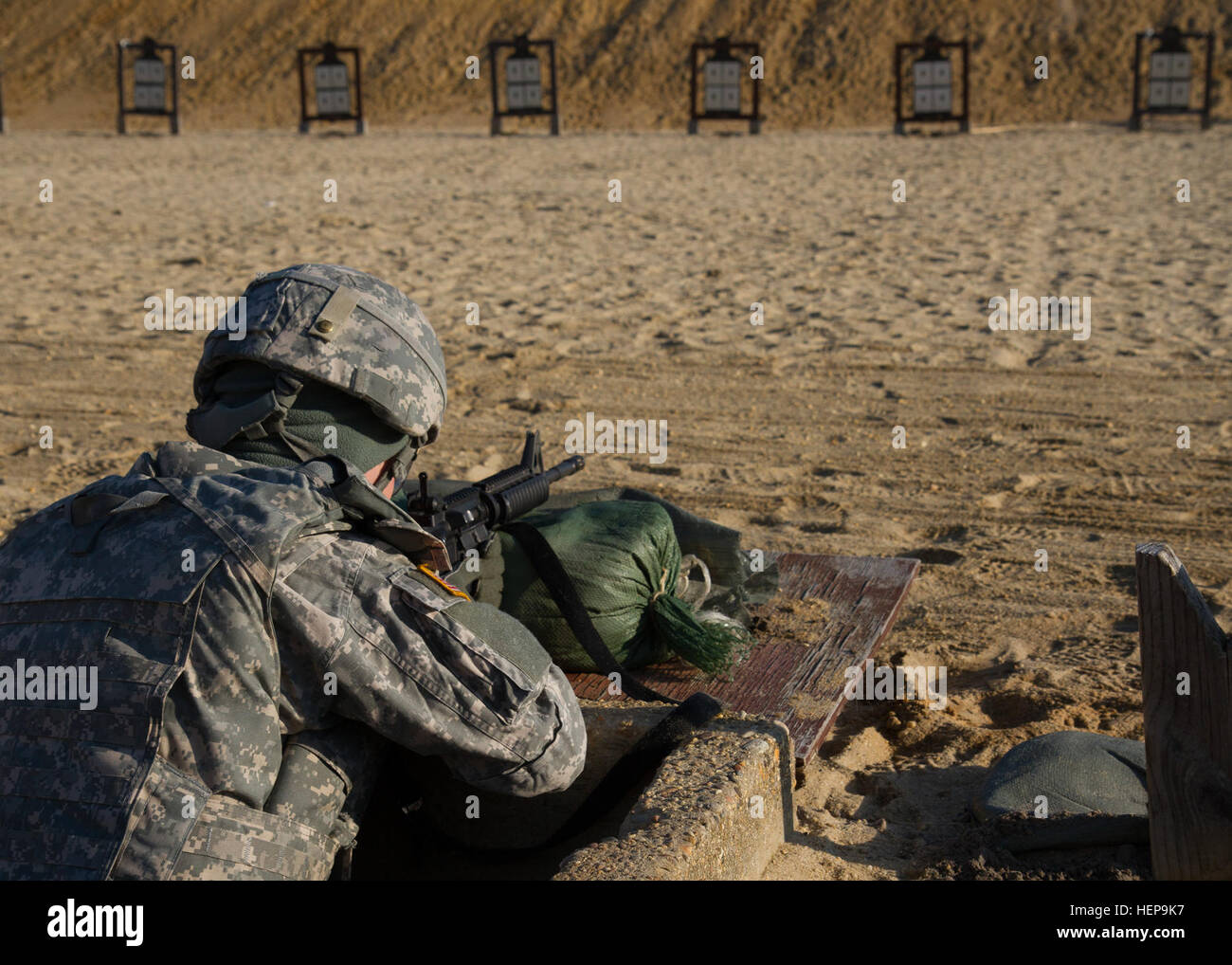 An Army Reserve Soldier zeroes his M4 carbine weapons during day three ...
