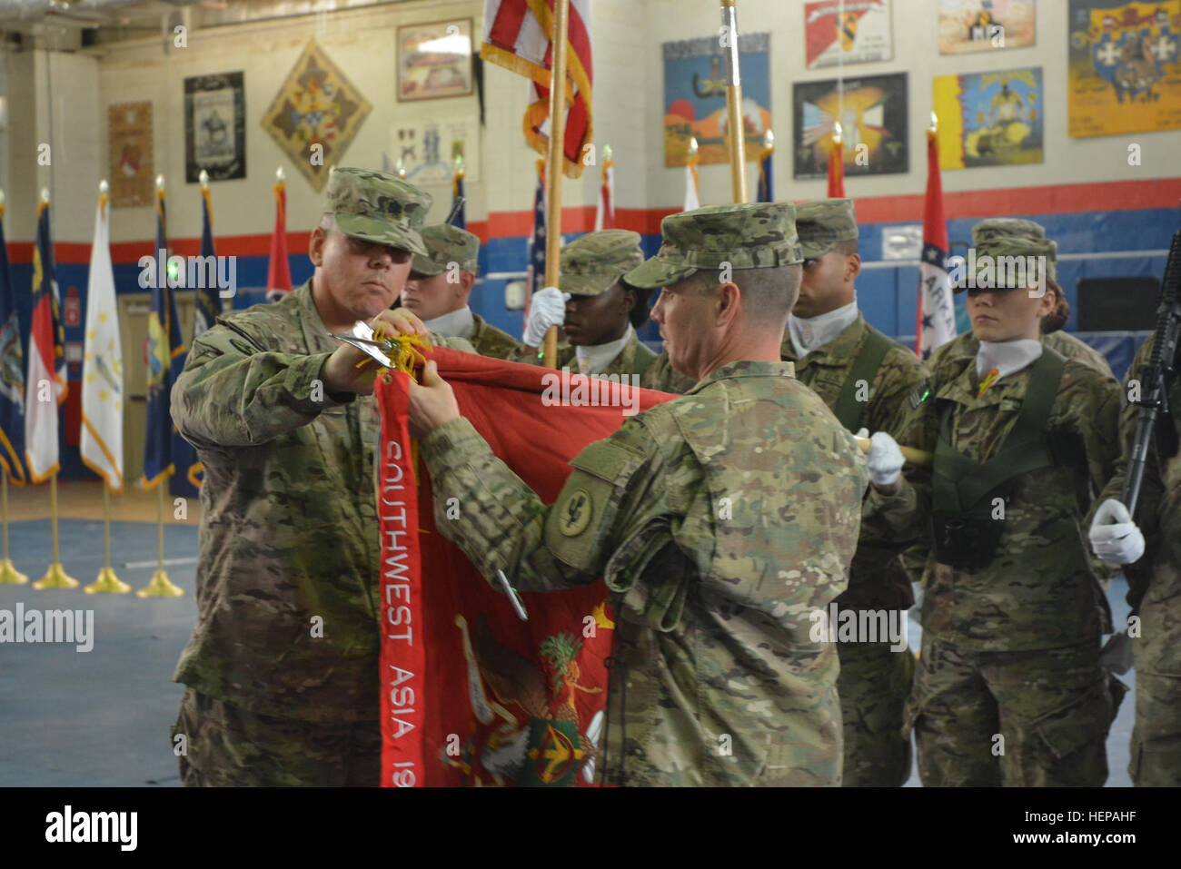 U.S. Army Lt. Col. Keith Barta, left, and Command Sgt. Maj. Darren ...