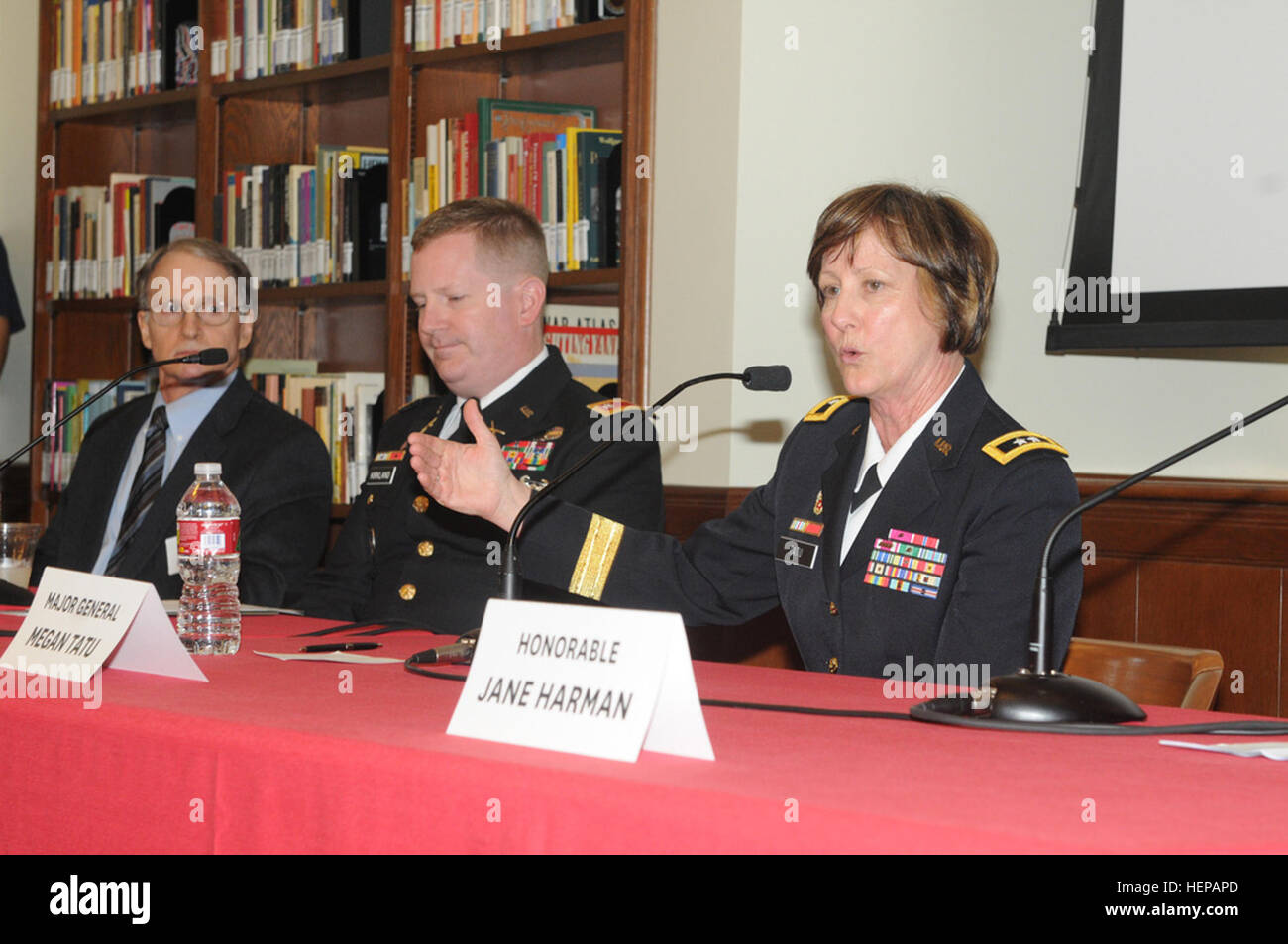 U.S. Army Maj. Gen. Megan P. Tatu, right, the commanding general of the ...