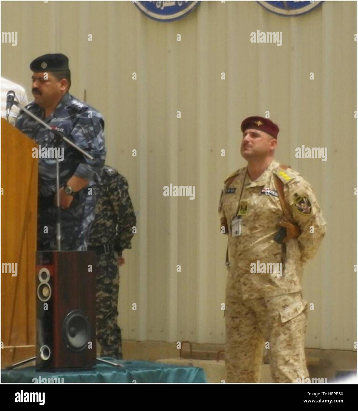 Capt. Abdullah Al Saedy, an Iraqi police commander, addresses a ...