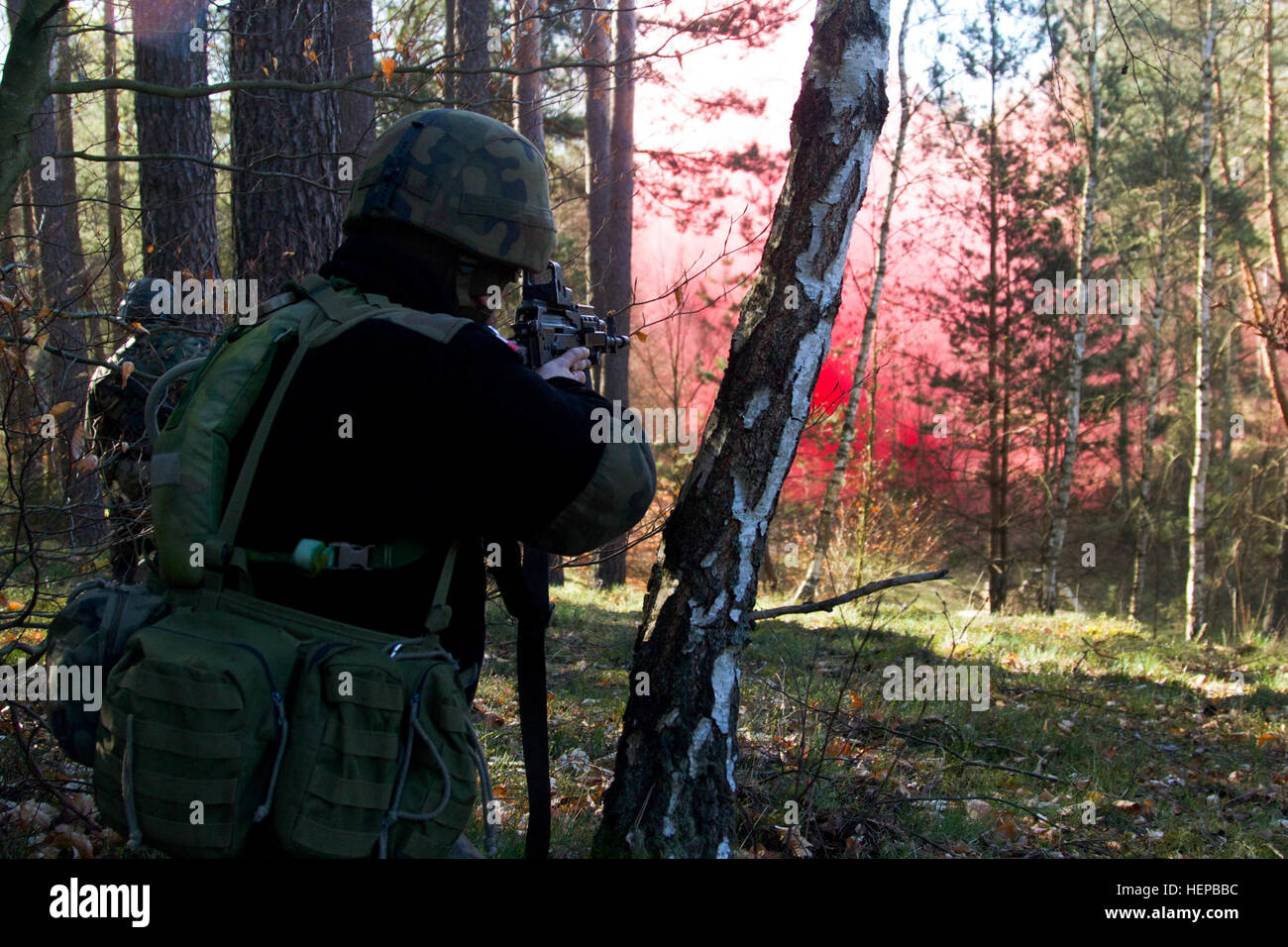 A Polish sniper working with U.S. cavalry scouts from Headquarters and ...