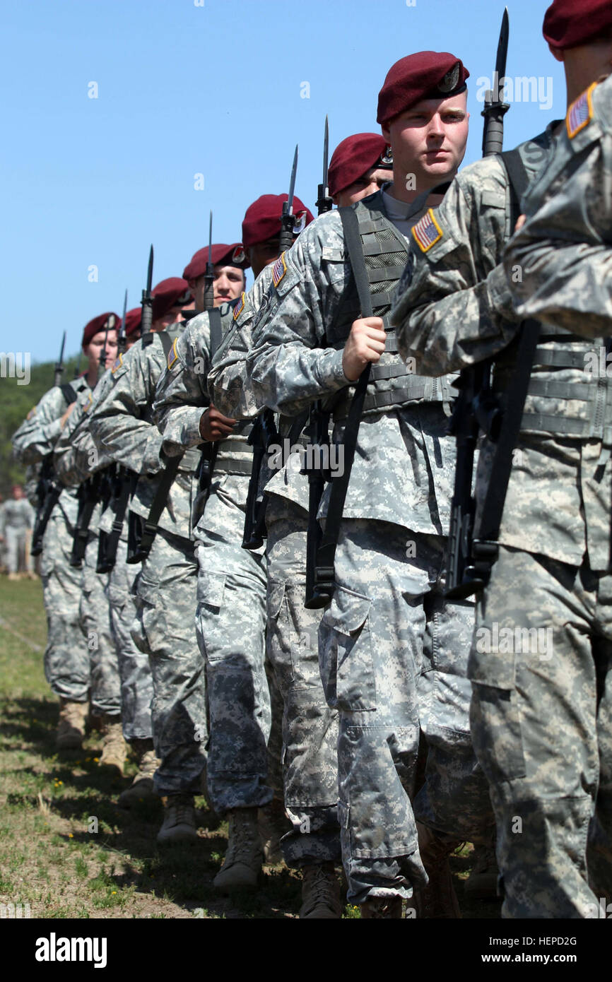 Paratroopers assigned to the 82nd Combat Aviation Brigade march past ...