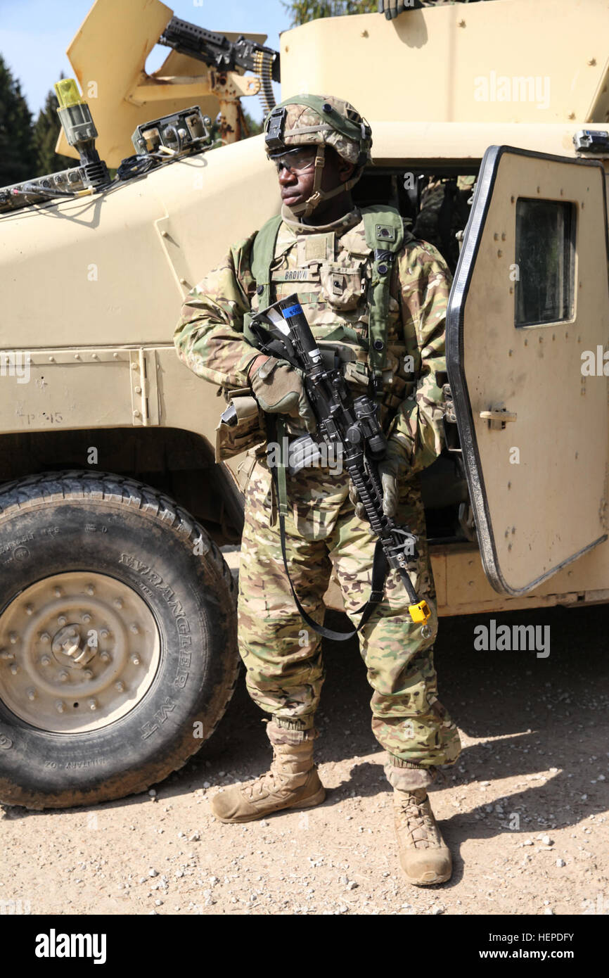 U.S. Army Pfc. Zeandre Brown of Alpha Company, 3rd Brigade Support ...