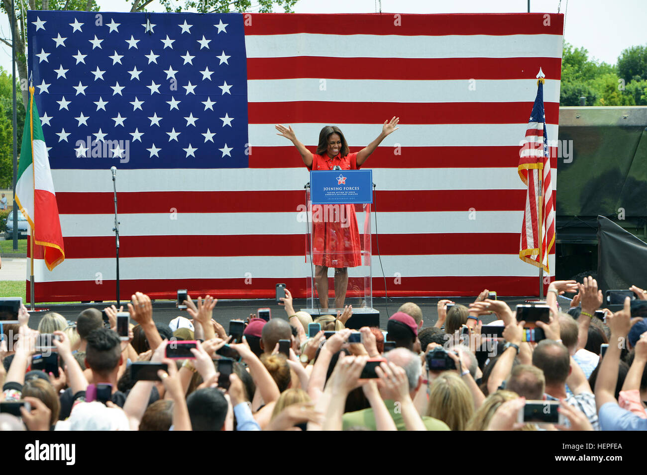 First lady Michelle Obama addresses members of the Vicenza military ...