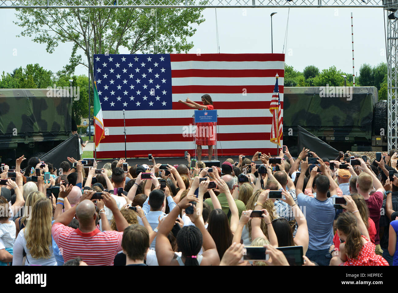 First lady Michelle Obama addresses members of the Vicenza military ...