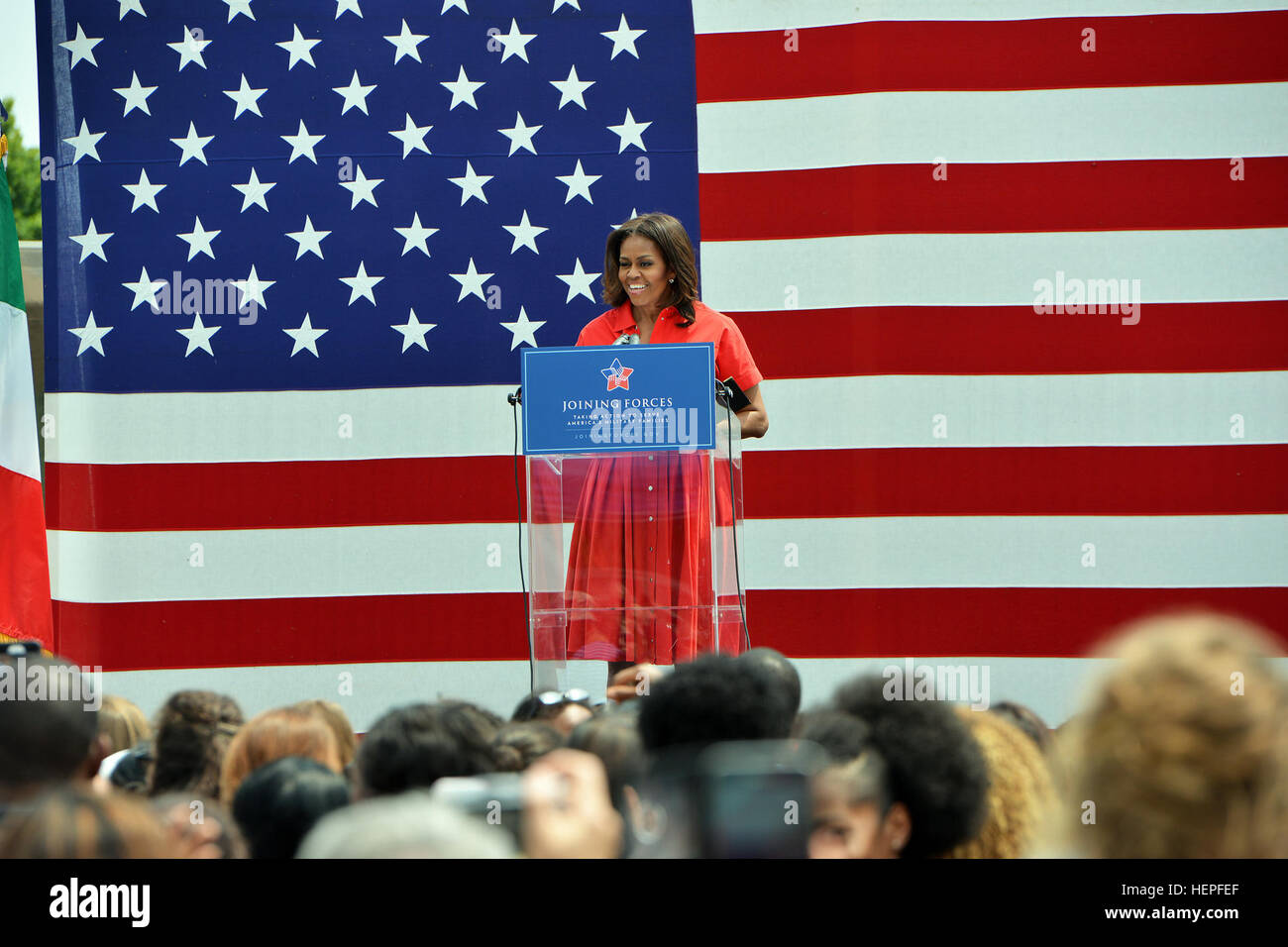 First lady Michelle Obama addresses members of the Vicenza military ...