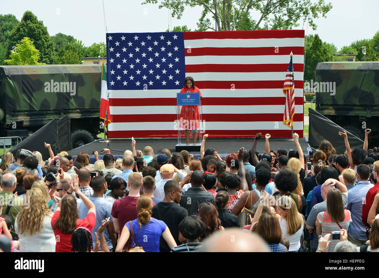 First lady Michelle Obama addresses members of the Vicenza military ...