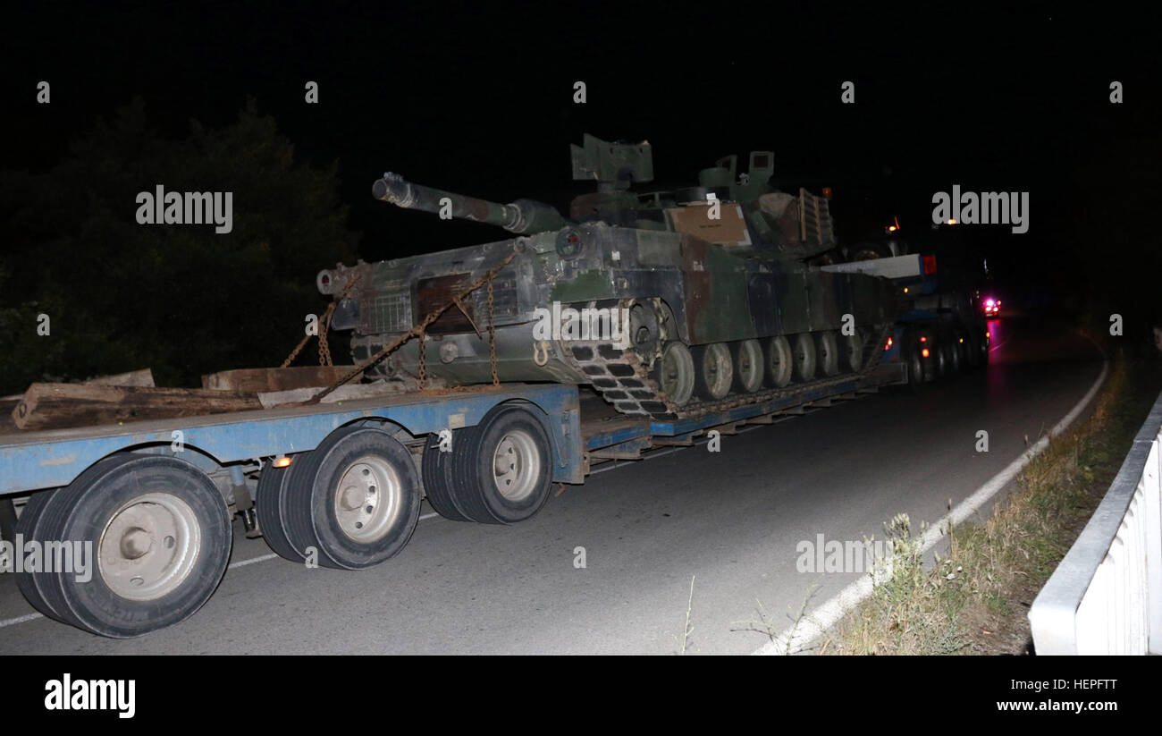 An M1A2 Abrams Main Battle Tank crosses the Marash River Bridge, Kotel ...