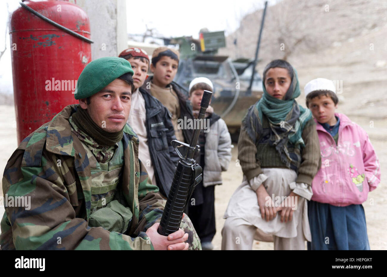 A 3rd Brigade Afghan National Army soldier provides security during ...