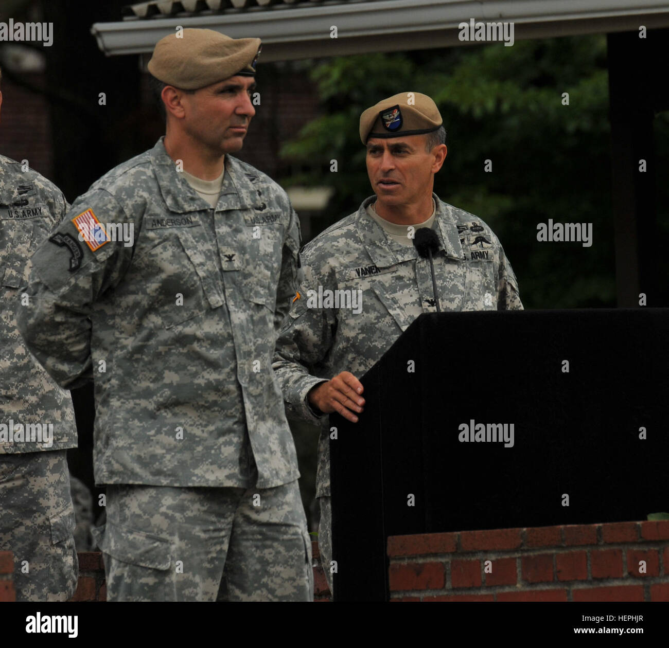 Col. Christopher Vanek, commander, 75th Ranger Regiment, speaks to ...