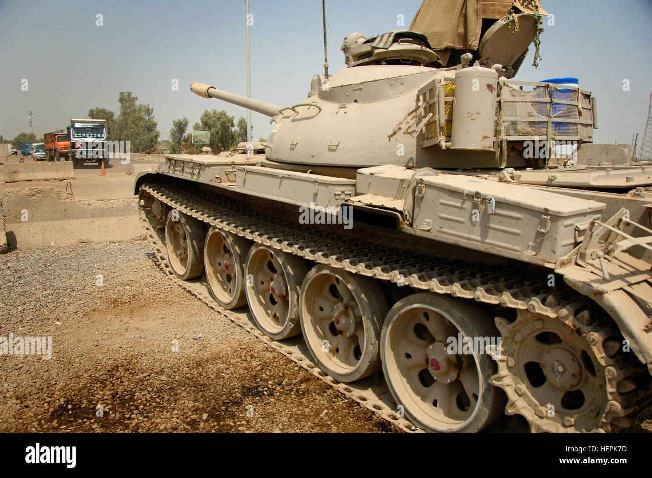 An Iraqi Army tank is parked in front of a checkpoint as a show of ...