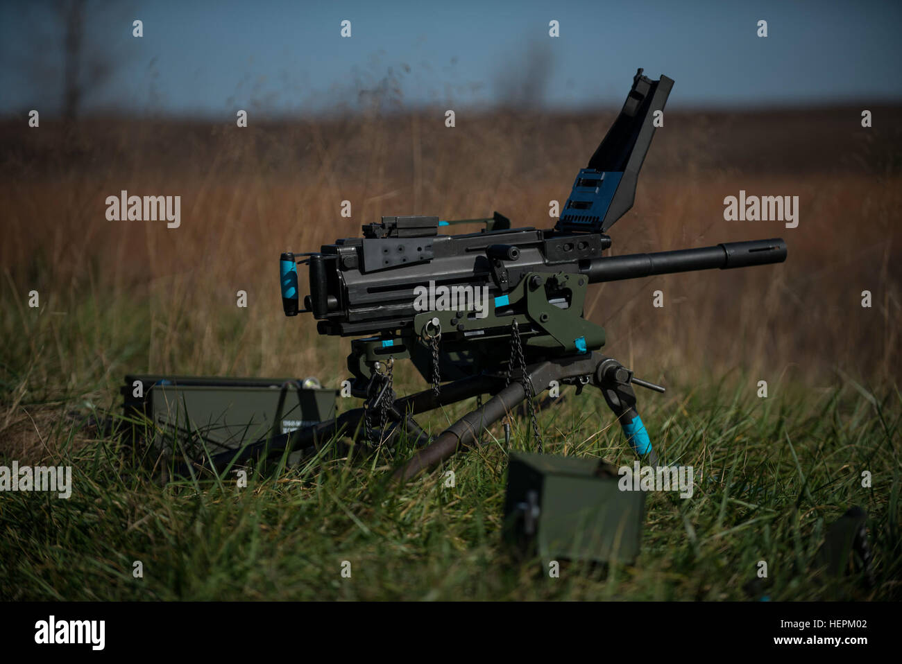 A MK19 machine grenade launcher sits on a range for U.S. Army Reserve ...