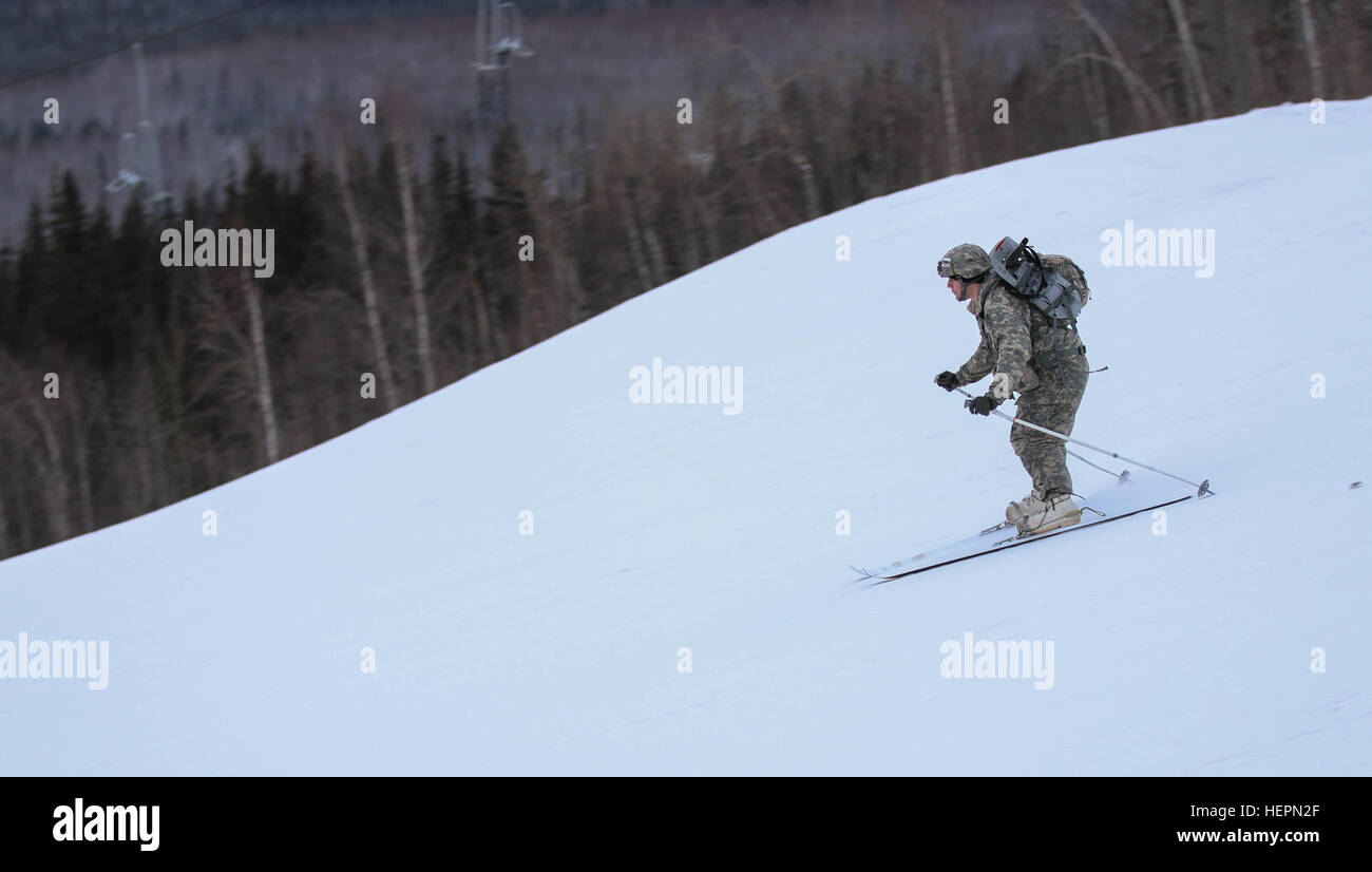 A U.S. Army Alaska Soldier competes in the downhill skiing event of the ...