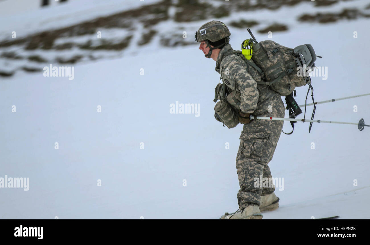 A U.S. Army Alaska Soldier competes in the downhill skiing event of the ...