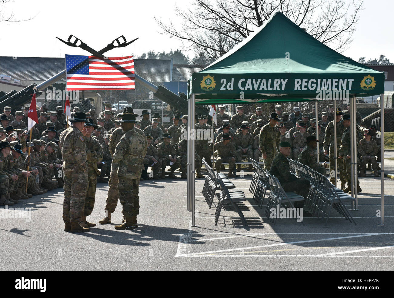 Troopers assigned to 2nd Squadron, 2nd Cavalry Regiment, talk with each ...