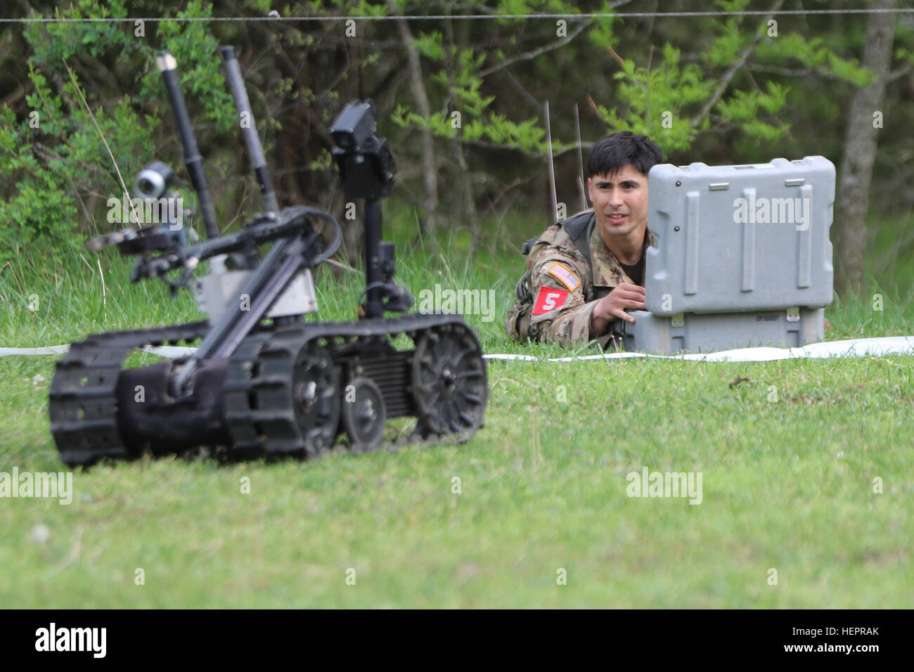 A U.S. Army Engineer controls a Talon mobile robot during the Best ...