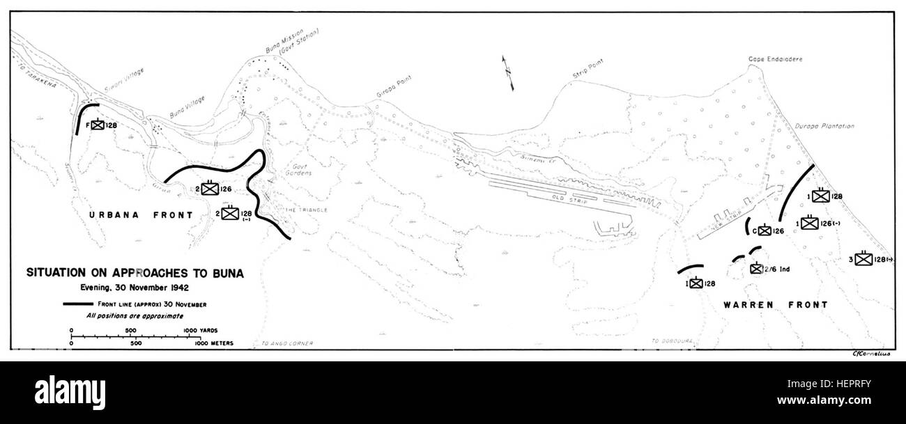 A military map depicts the tactical situation and approaches to Buna ...