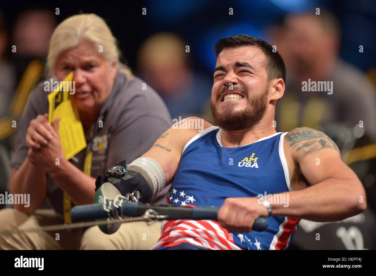 Daniel Crane, a wounded warrior with Team US, competes in the rowing ...