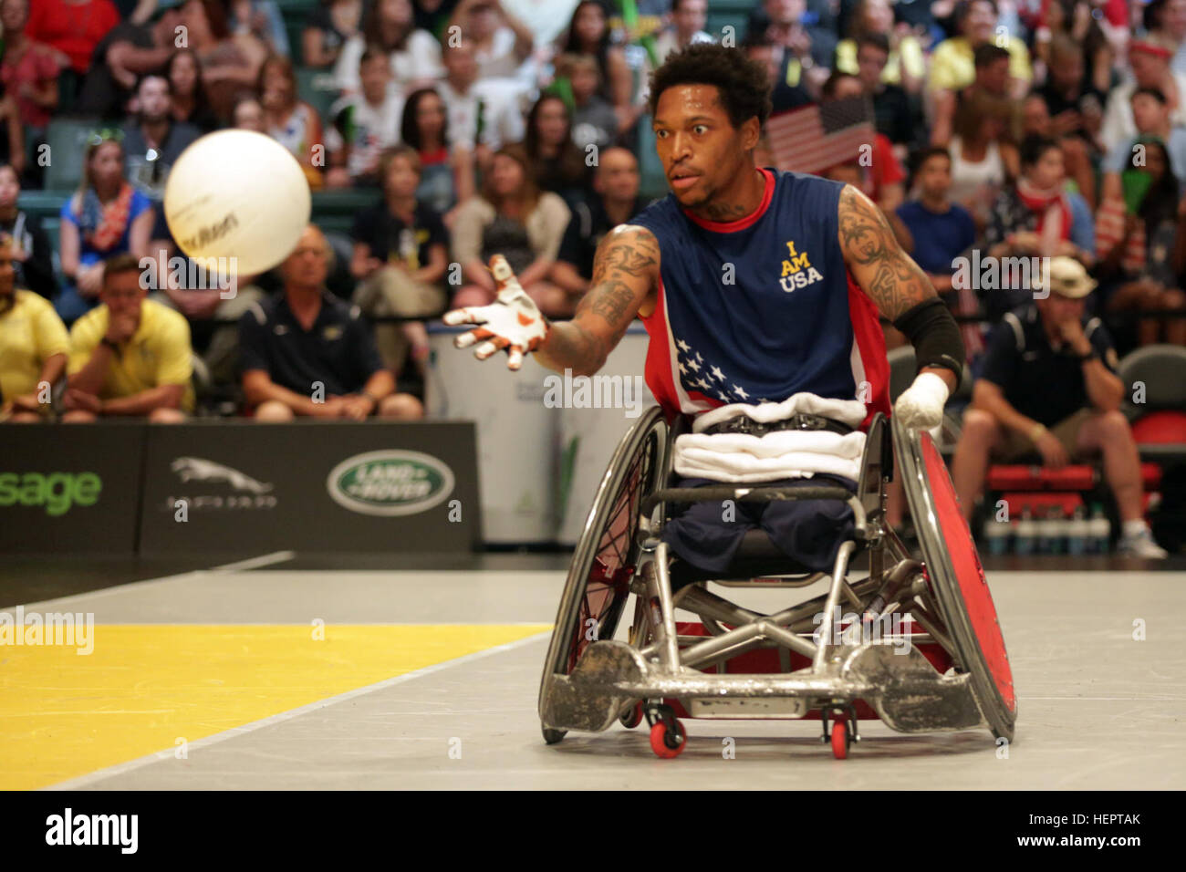 U.S. Marine Corps Veteran Anthony McDaniel receives an inbound pass ...