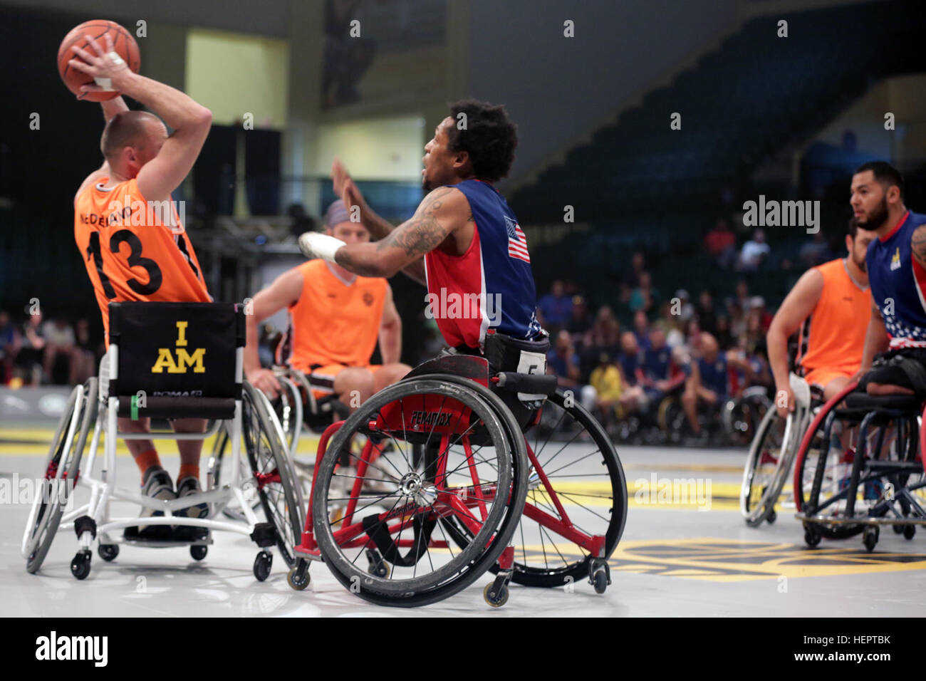 U.S. Marine Corps Veteran Anthony McDaniel plays defense against Edwin ...