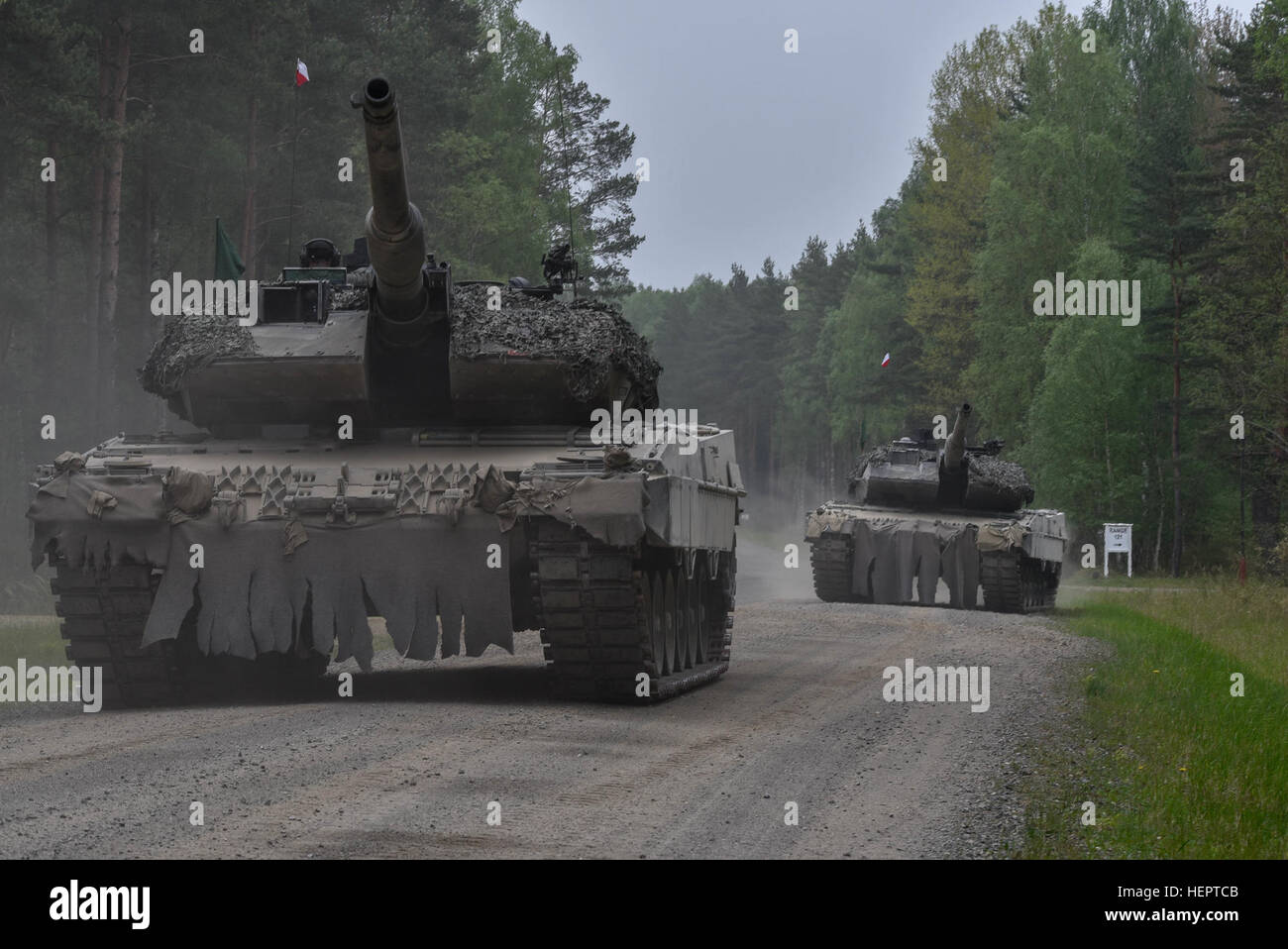 Polish Leopard 2A5 tanks from the 34th Armor Cavalry Brigade maneuver ...