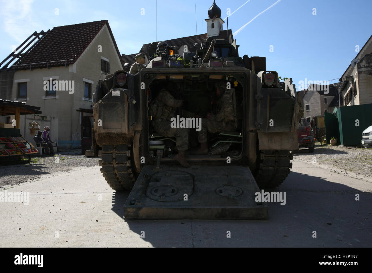 U.S. Soldiers from 5th Squadron, 7th Cavalry Regiment board M3 Bradley ...