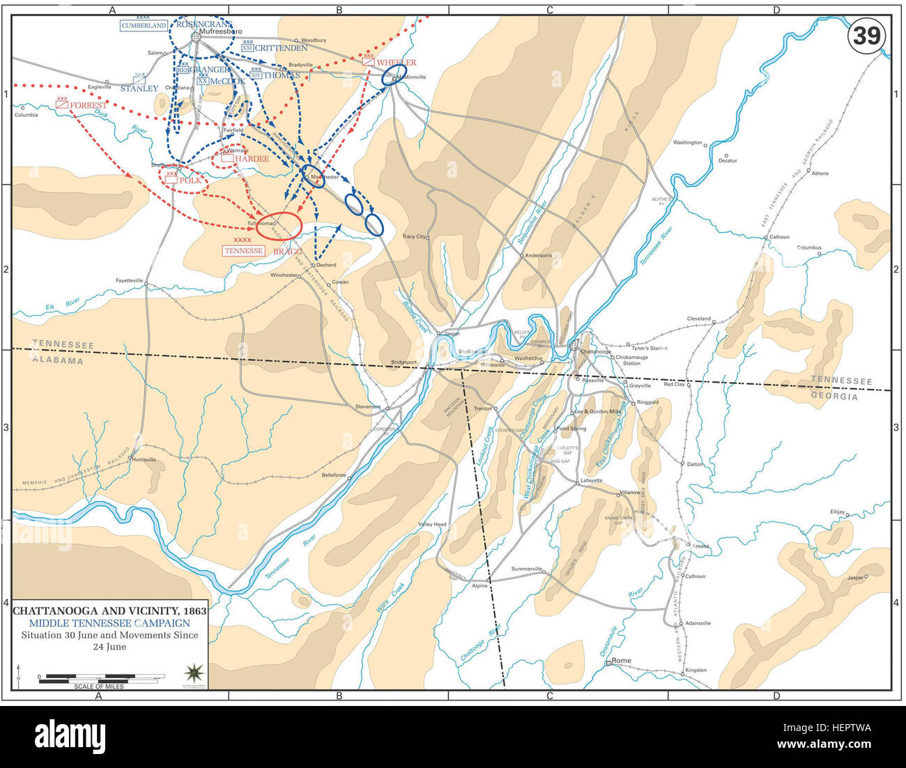 TULLAHOMA MAP 1 Stock Photo - Alamy