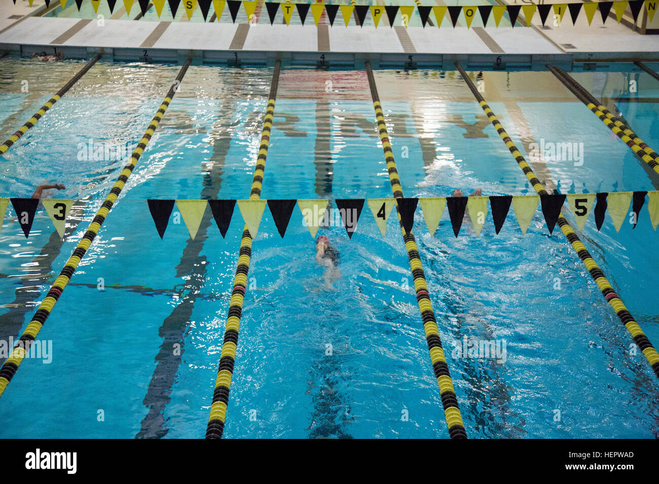 Team Army competitors swim in Arvin Gym in preparation for the 2016 ...