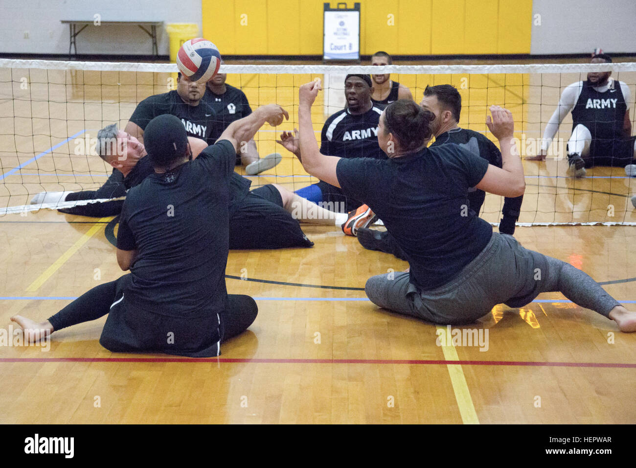 Team Army competitors train for the sitting volleyball event in Arvin ...