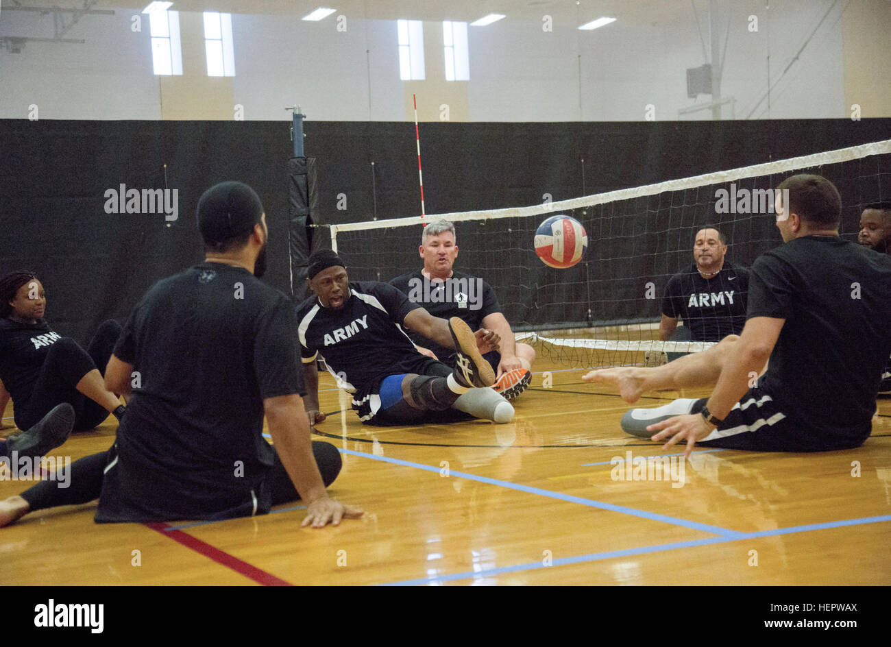 Team Army competitors train for the sitting volleyball event in Arvin ...