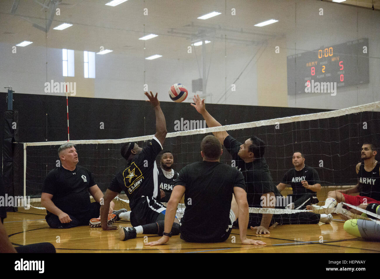 Team Army competitors train for the sitting volleyball event in Arvin ...