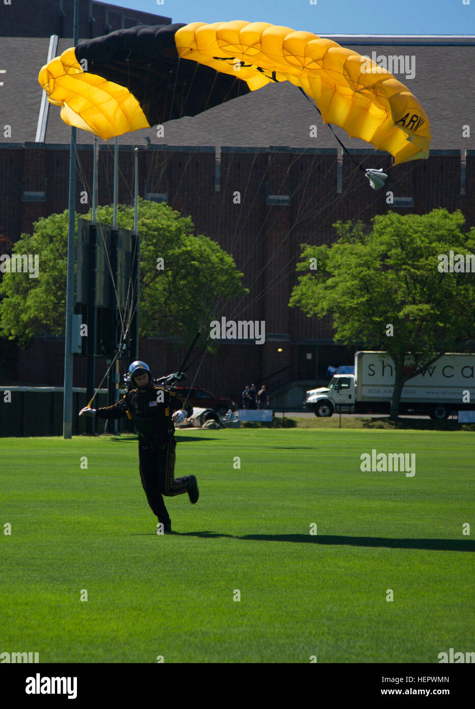 A Soldier from the U.S. Army Golden Knights successfully lands ...