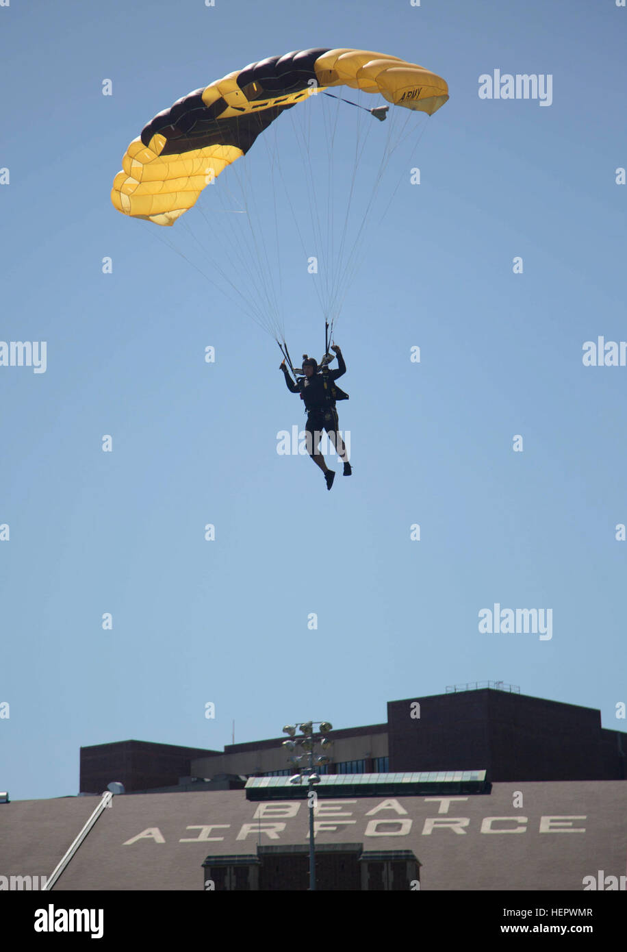 A Soldier from the U.S. Army Golden Knights conducts a rehearsal jump ...