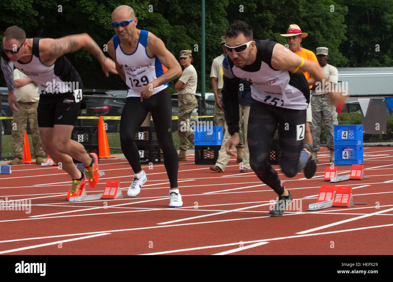 Military athletes run in the 100-meter race during the 2016 Department ...