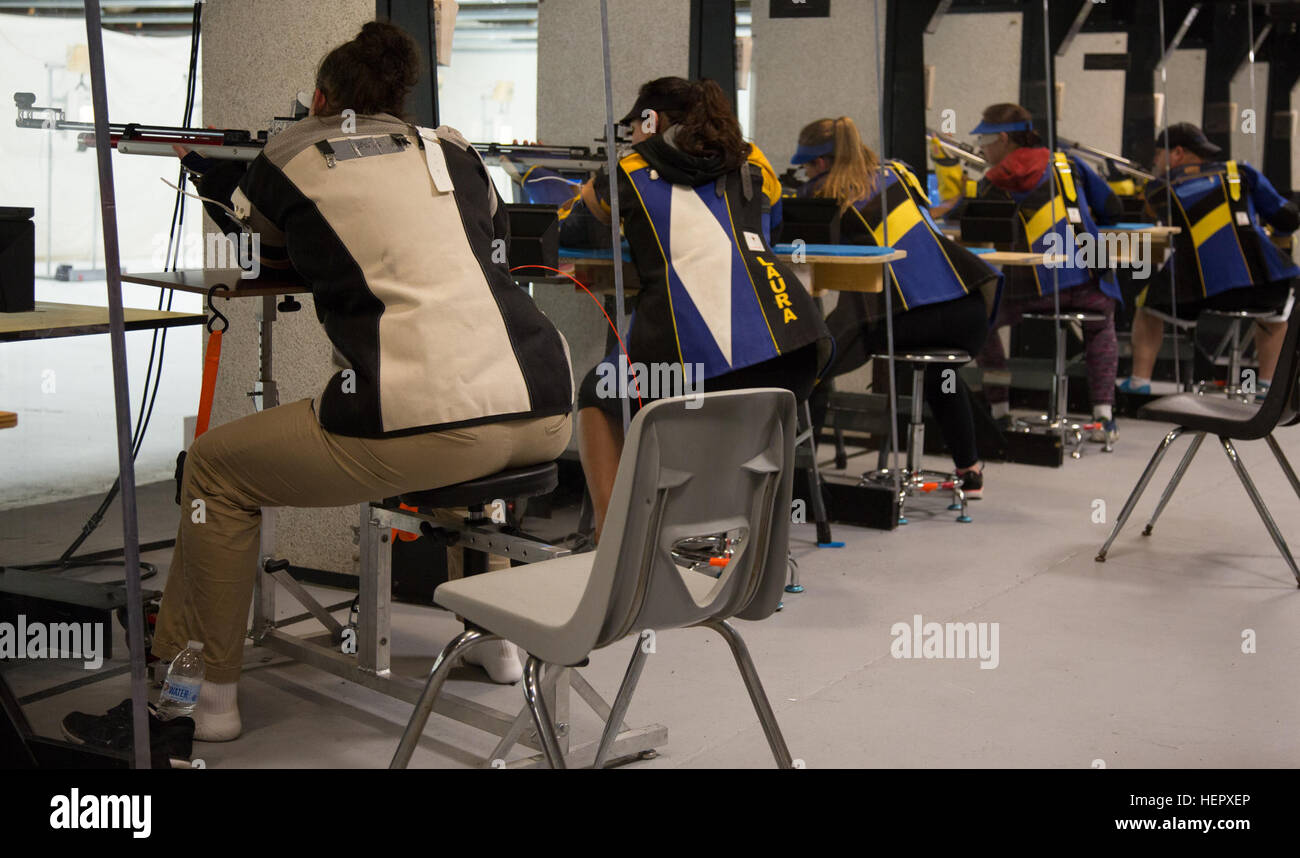 Finalists, in the shooting competition, fire Walther LG400 Alutec ...