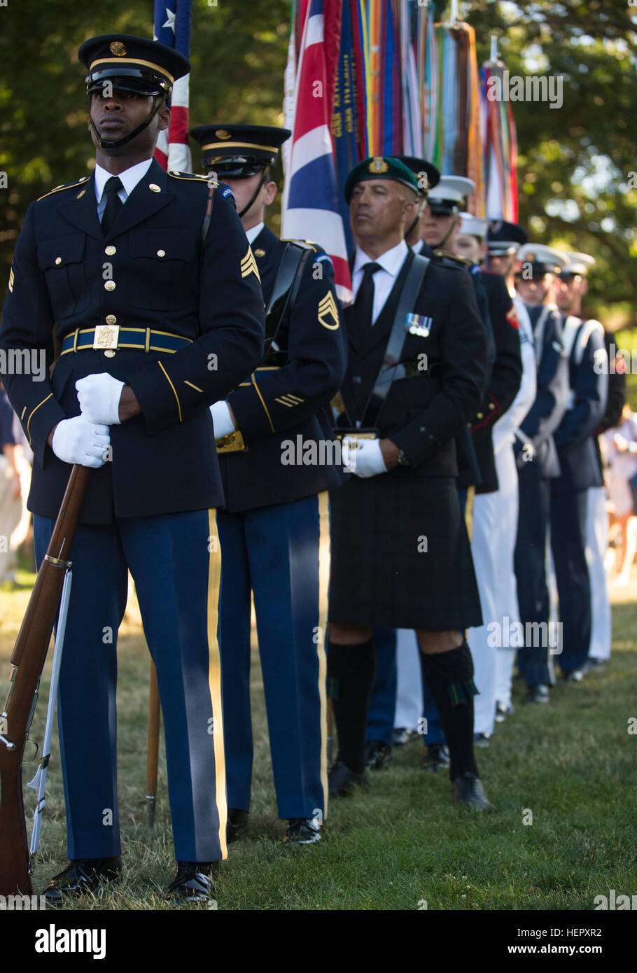 The U.S. Color Guard prepares to post the colors before the 2016 ...