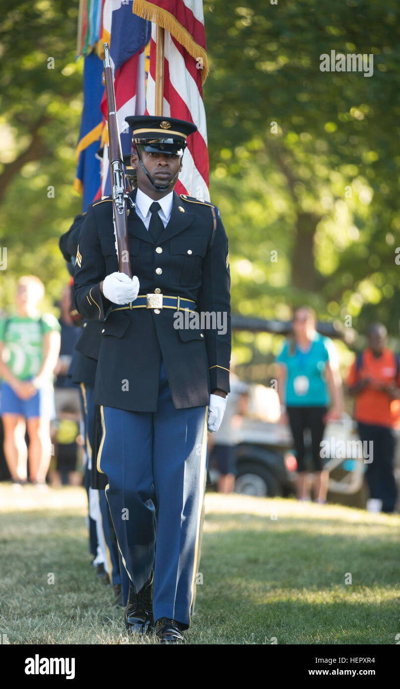 The U.S. Color Guard prepares to post the colors before the 2016 ...