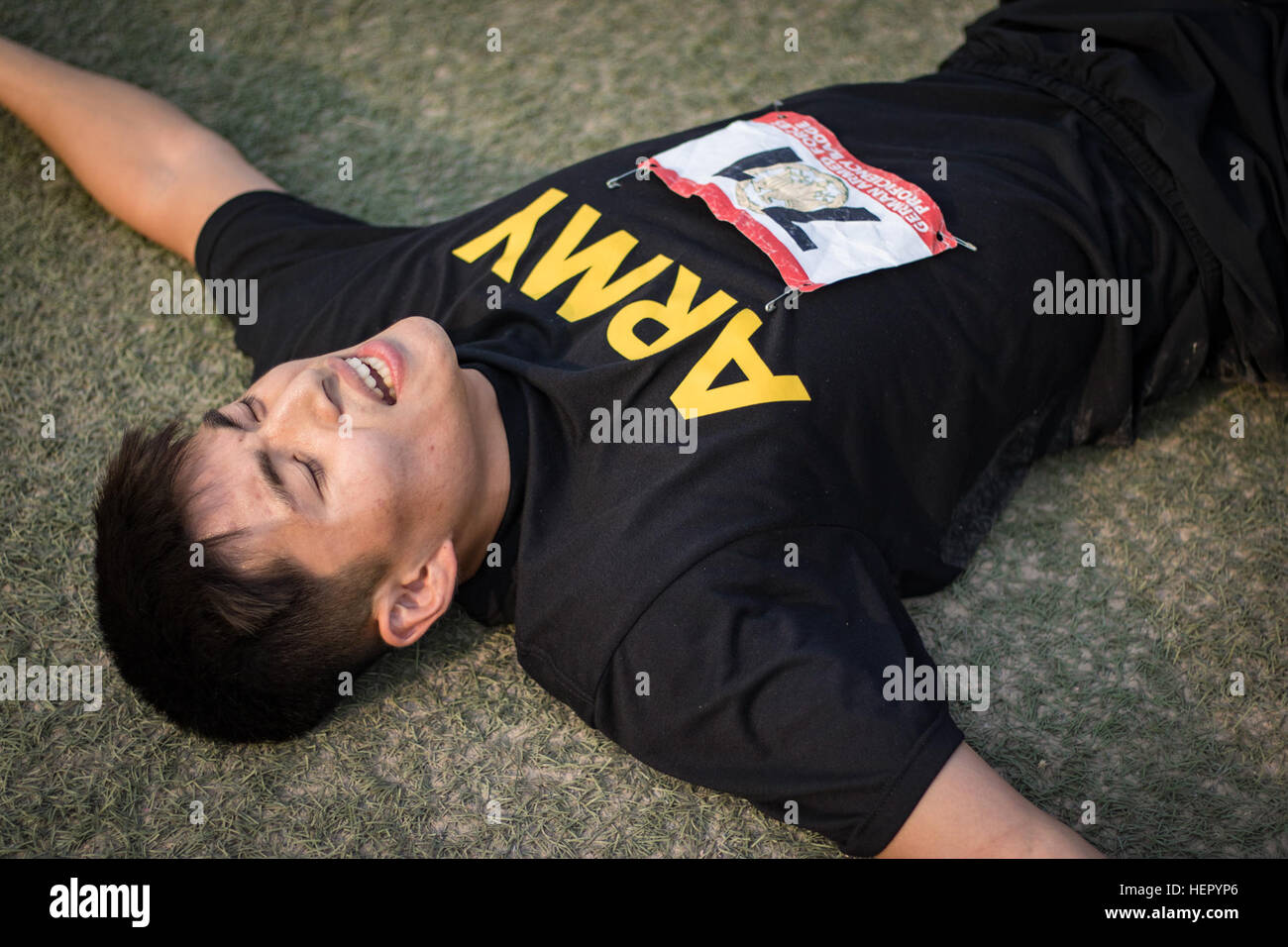 A U.S. Soldier collapses after the 1000-meter run for the German Armed ...