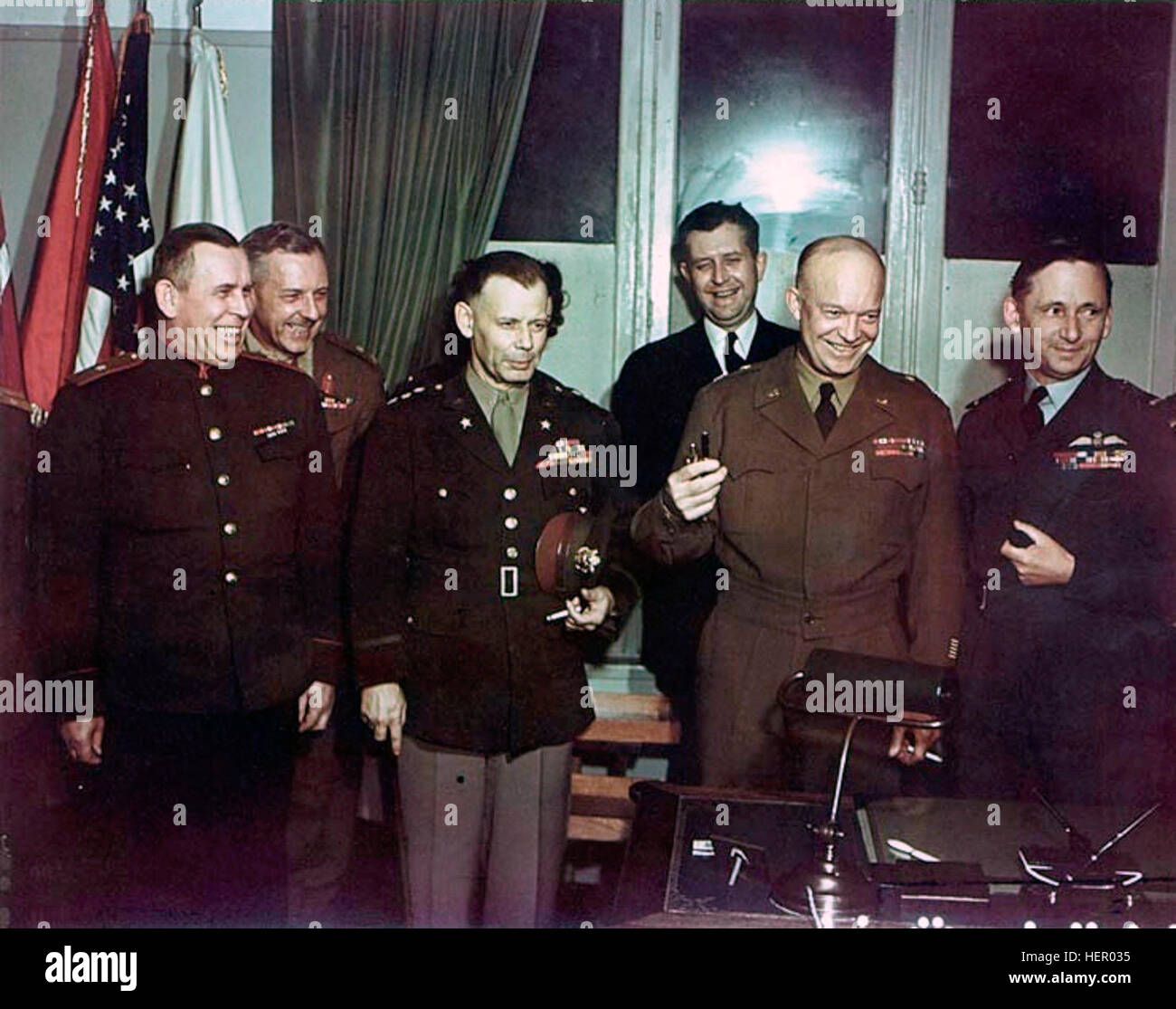 Allied military commanders pose together following the surrender of ...