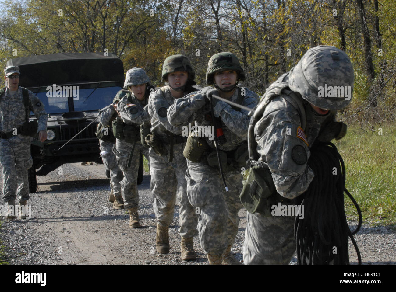 The nine female Ball State University ROTC team works together during ...