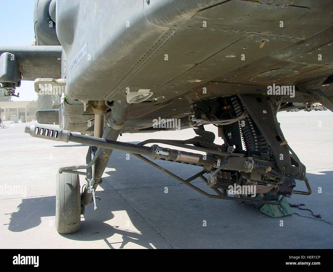 A close up view of the M230 30mm Chain Gun of a combat damaged US Army ...