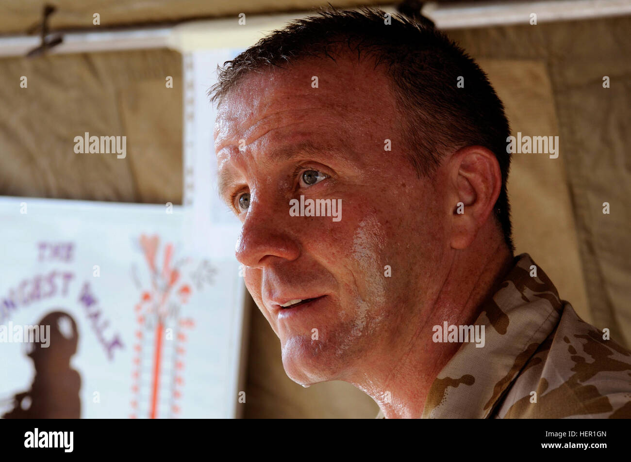British Capt. Eaman Heakin, with the Royal Logistics Corps, rests after ...