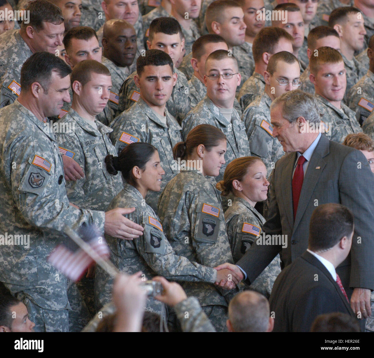 The President shakes hands with Soldiers at Fort Campbell, KY during ...