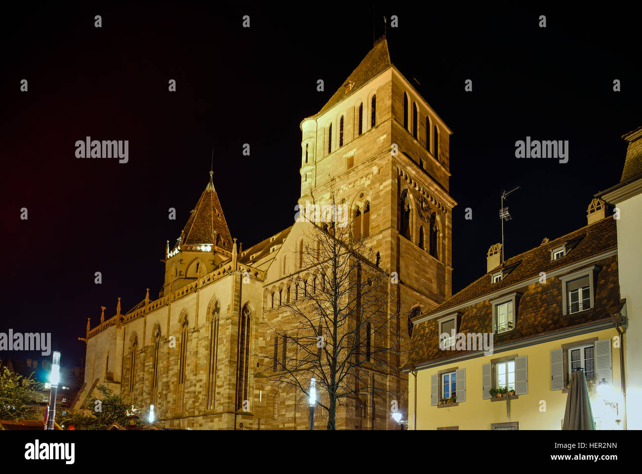 Old center of Strasbourg night street view, France Stock Photo - Alamy