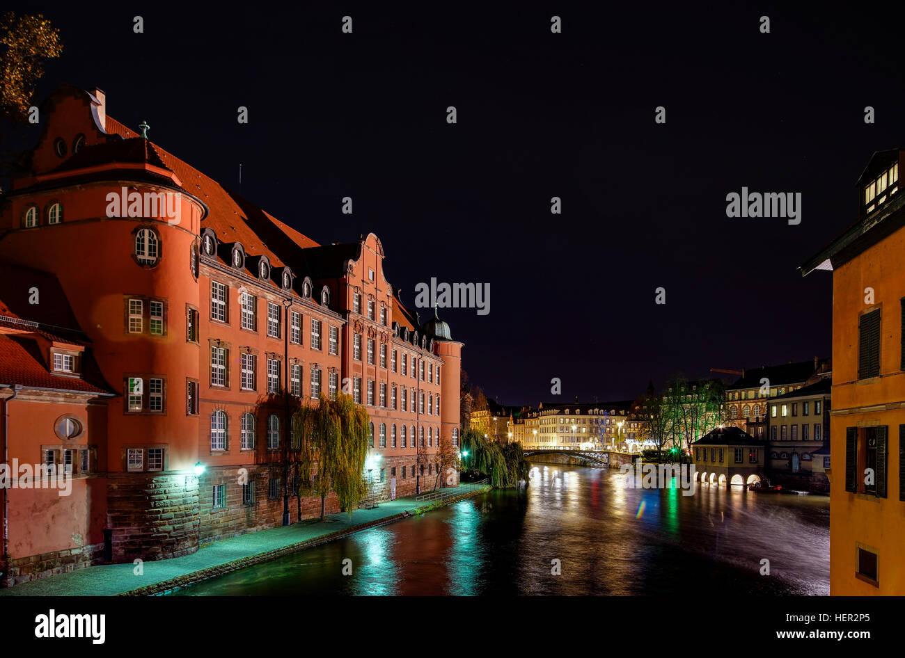 Old center of Strasbourg night street view, France Stock Photo - Alamy