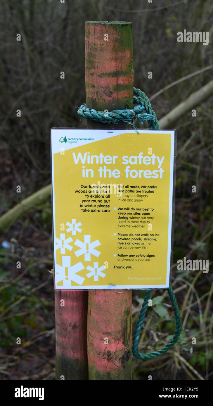 Salsey Forest winter Safety Sign Northamptonshire England giving ...