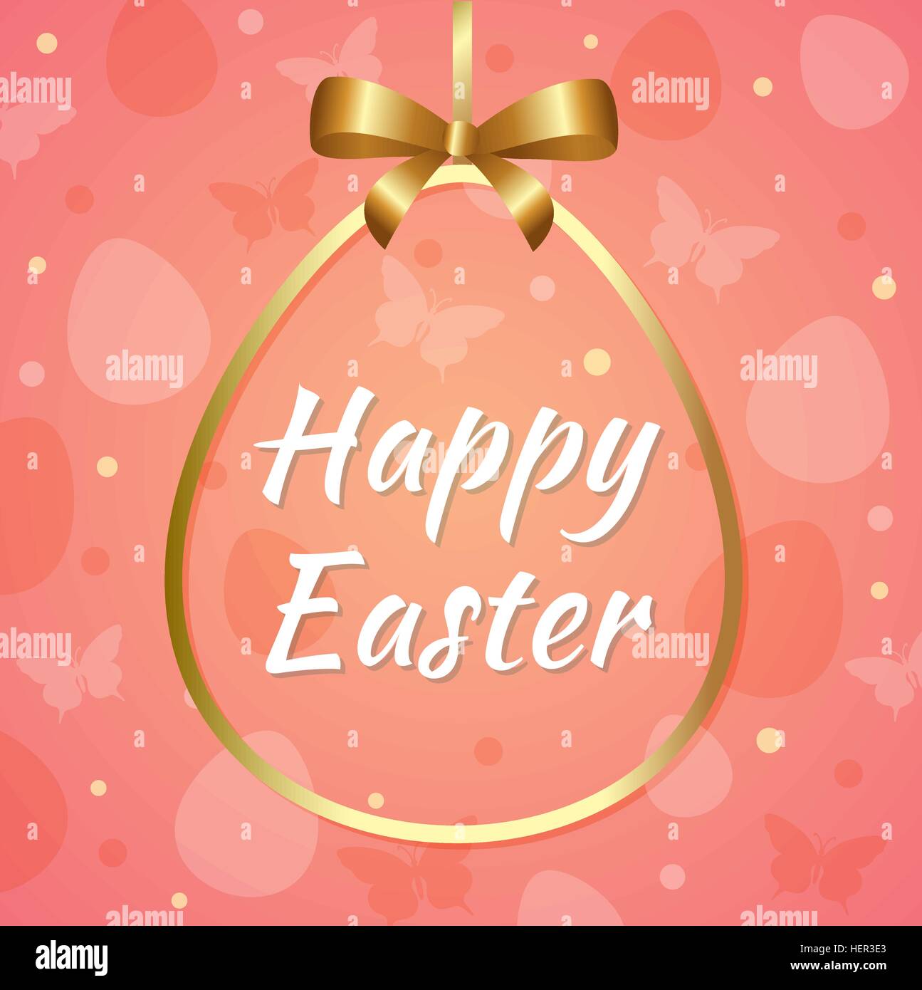 Pink Easter background with greeting inscription in golden frame Stock ...