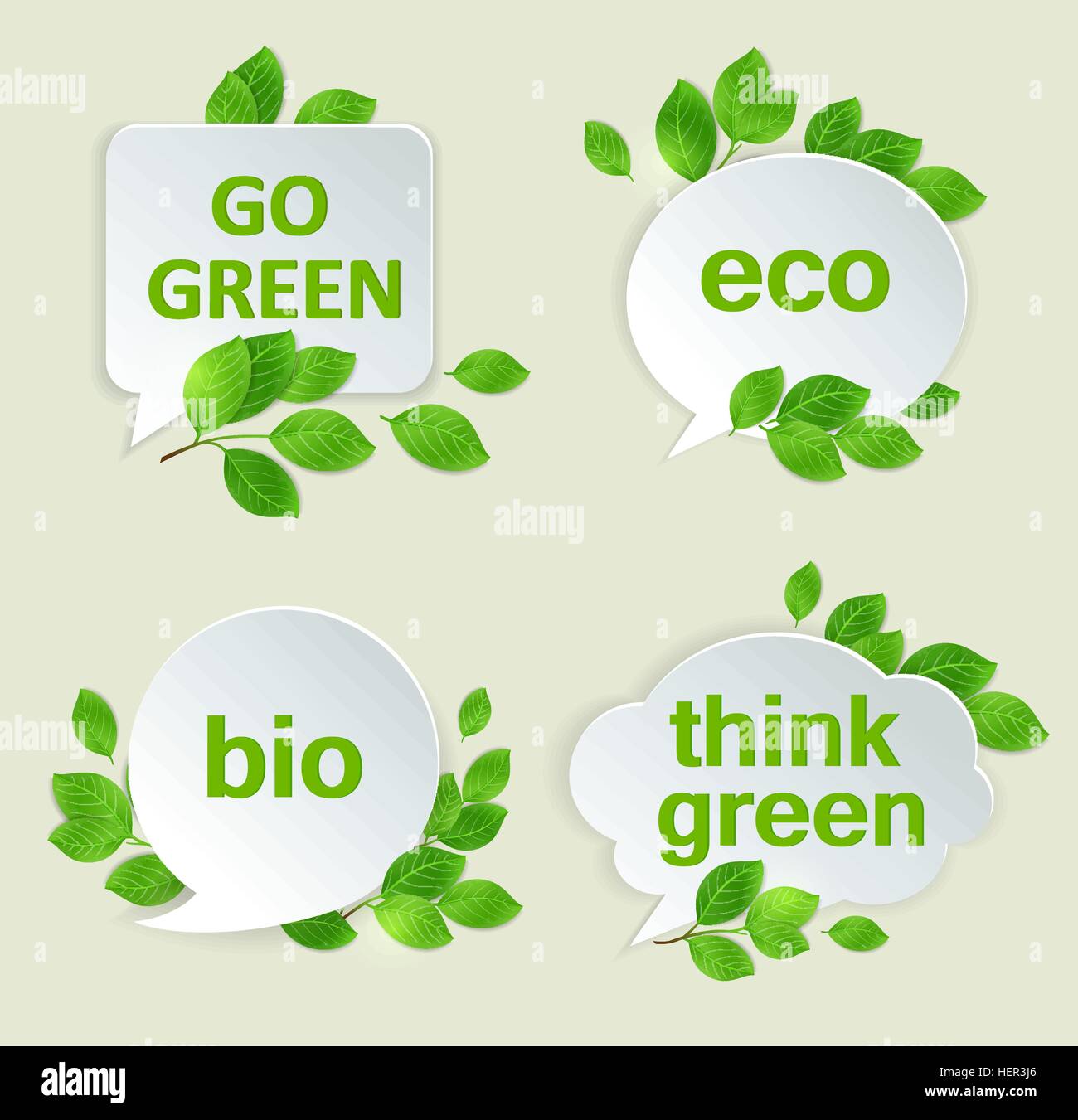 Vector eco labels with green leaves and inscriptions Stock Vector Image ...